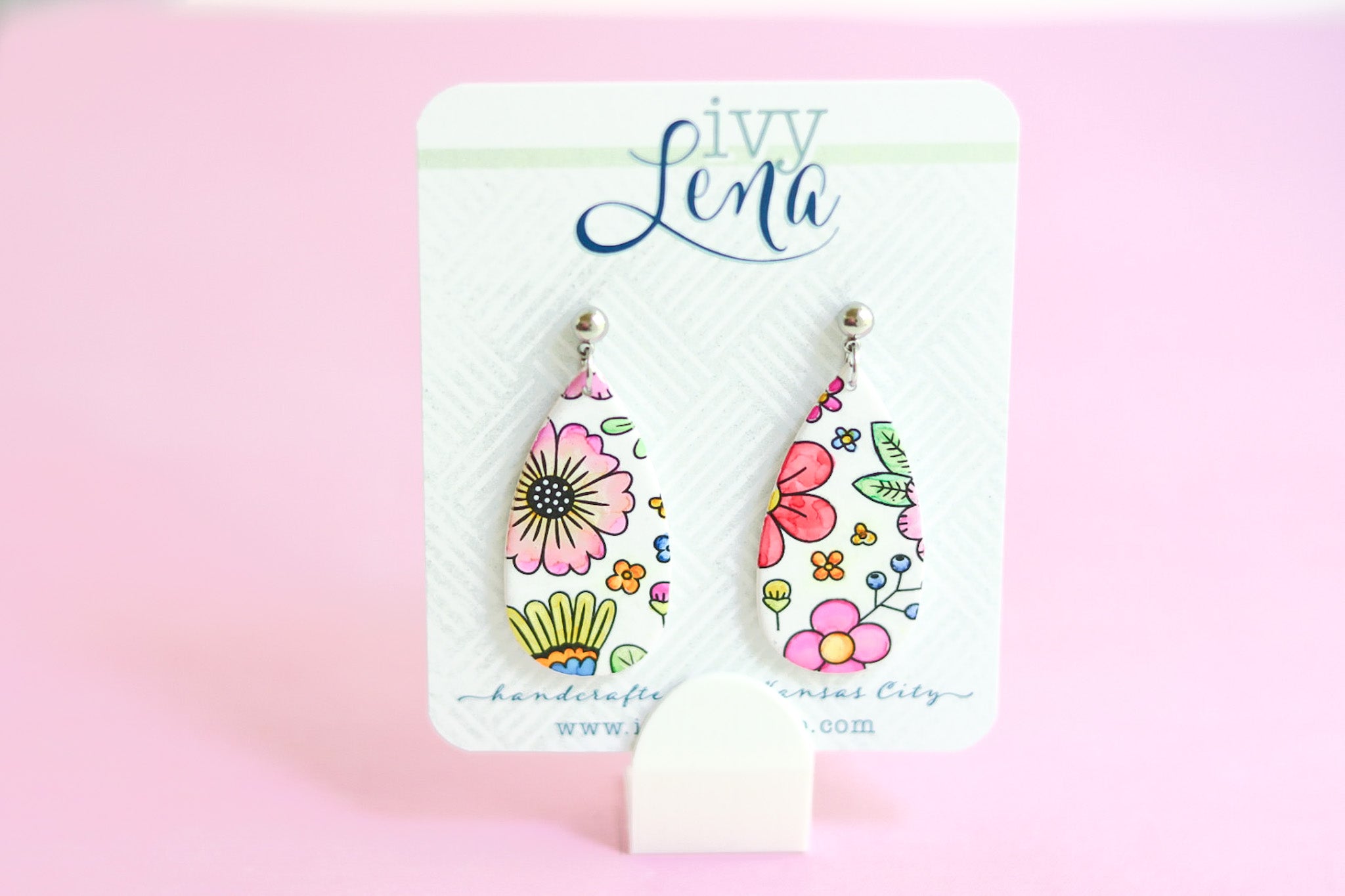 Hand colored Polymer Clay Earrings Floral Pattern